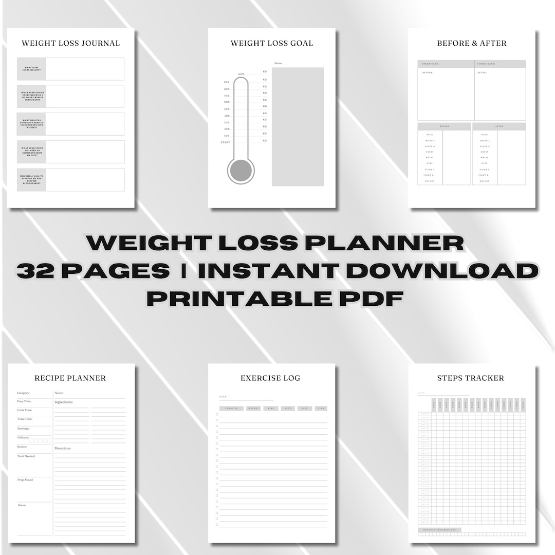 Weight Loss Planner, Printable Weight Loss Journal, Fitness & Wellness ...