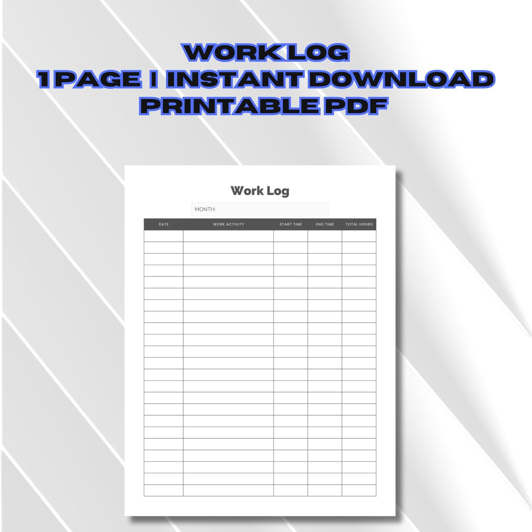 Printable Work Log, Editable Work Journal, Digital Time Tracker ...