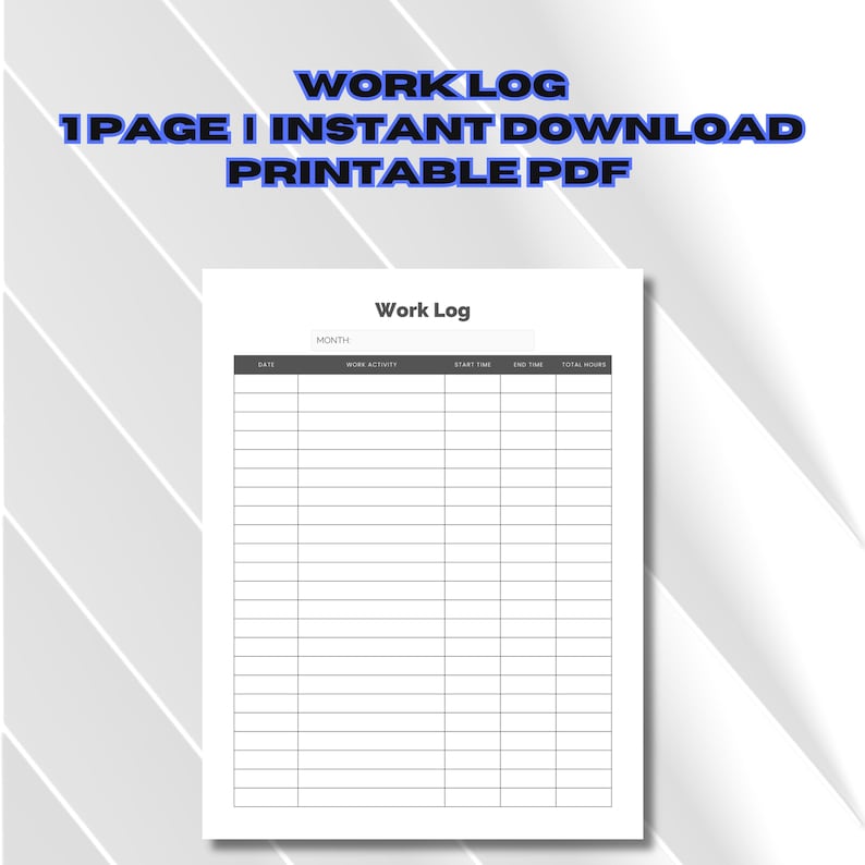 Printable Work Log, Editable Work Journal, Digital Time Tracker ...