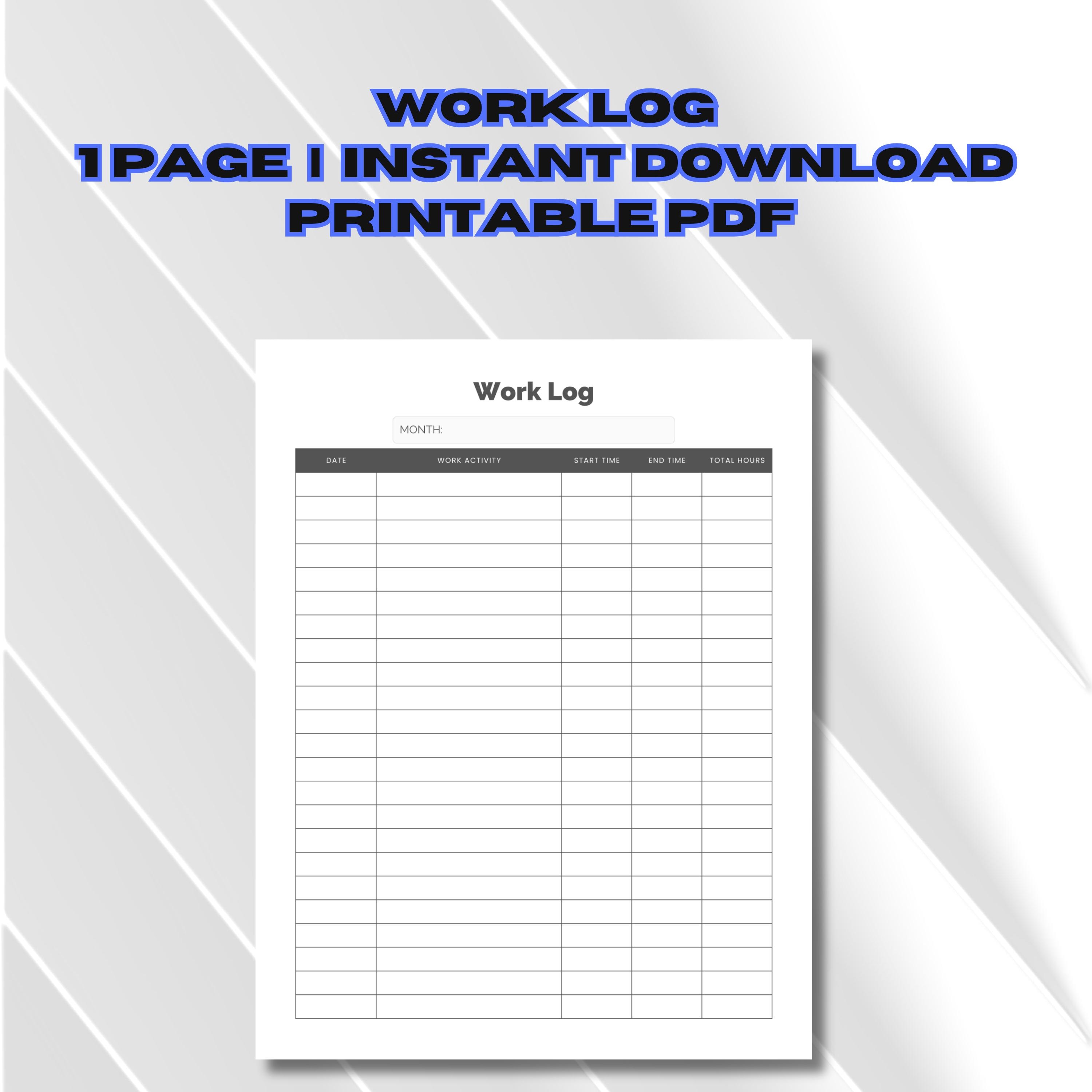 Printable Work Log, Editable Work Journal, Digital Time Tracker ...