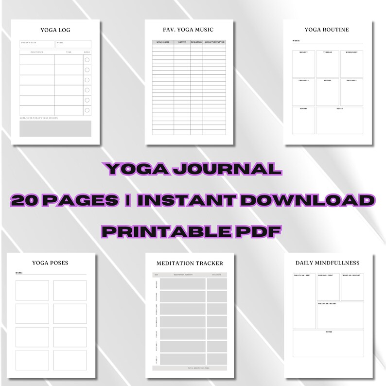 Printable Yoga Journal, Digital Fitness Planner, Yoga Routine Organizer ...