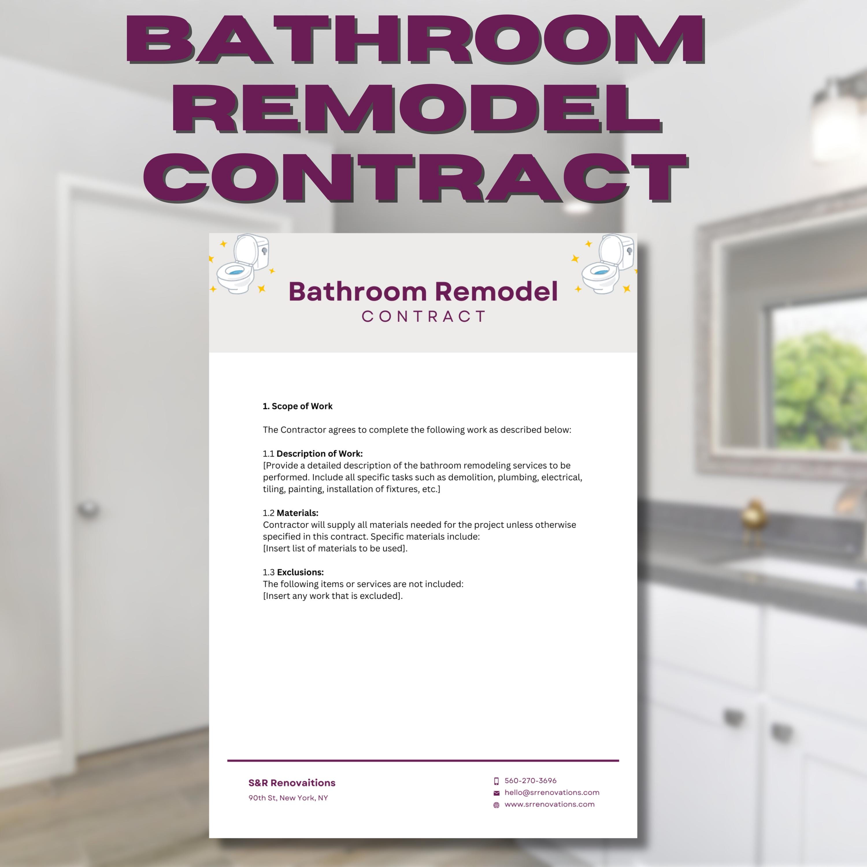 Bathroom Remodel Contract Template, Professional Renovation (printable ...