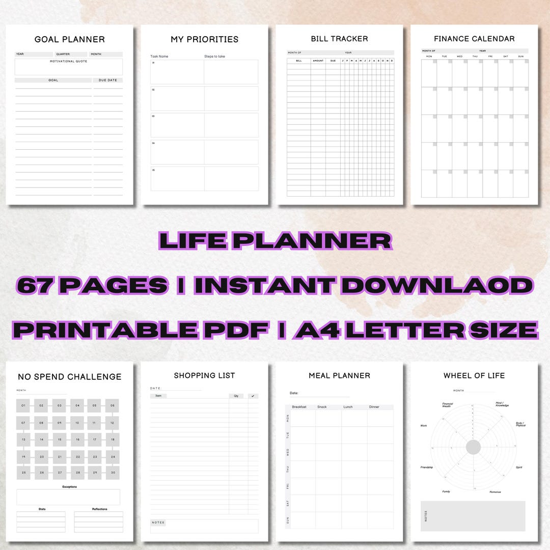 Printable Life Planner, Habit & Budget Tracker (PDF) - Etsy