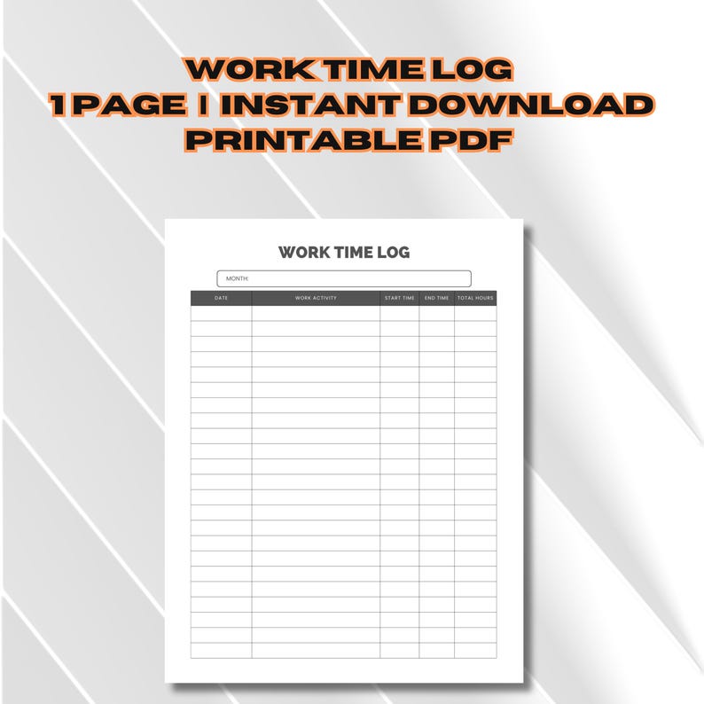 Printable Work Time Log, Work Hours Log, Digital Time Tracker, Activity ...