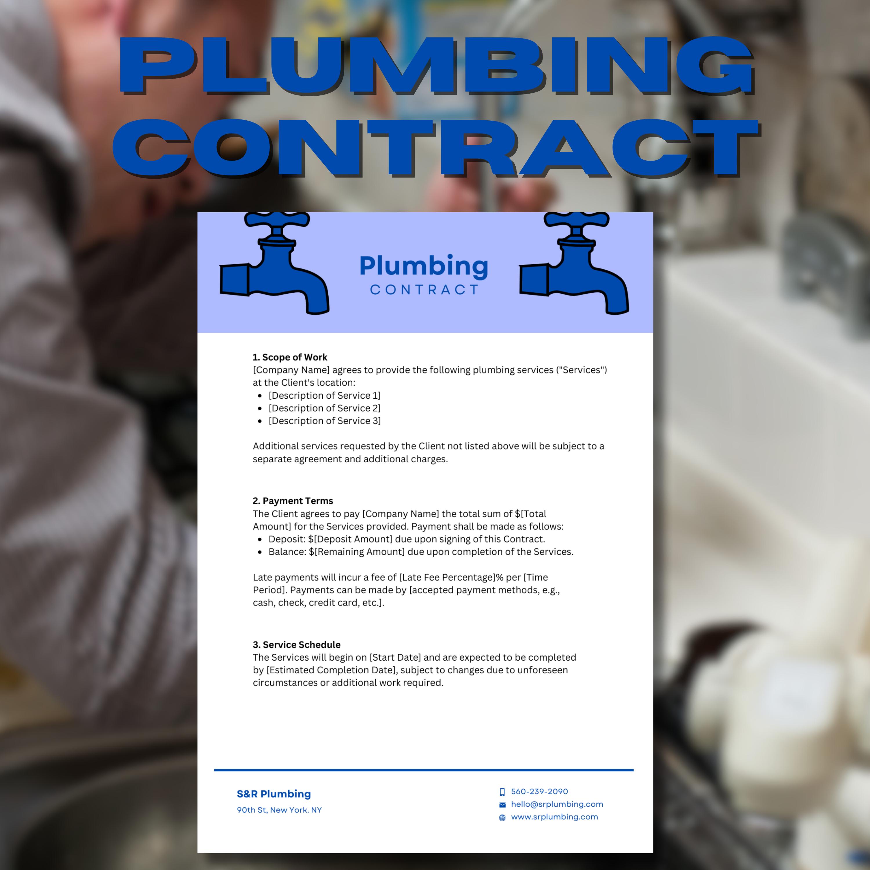 Professional Plumbing Services Contract, Editable Plumbing Agreement ...