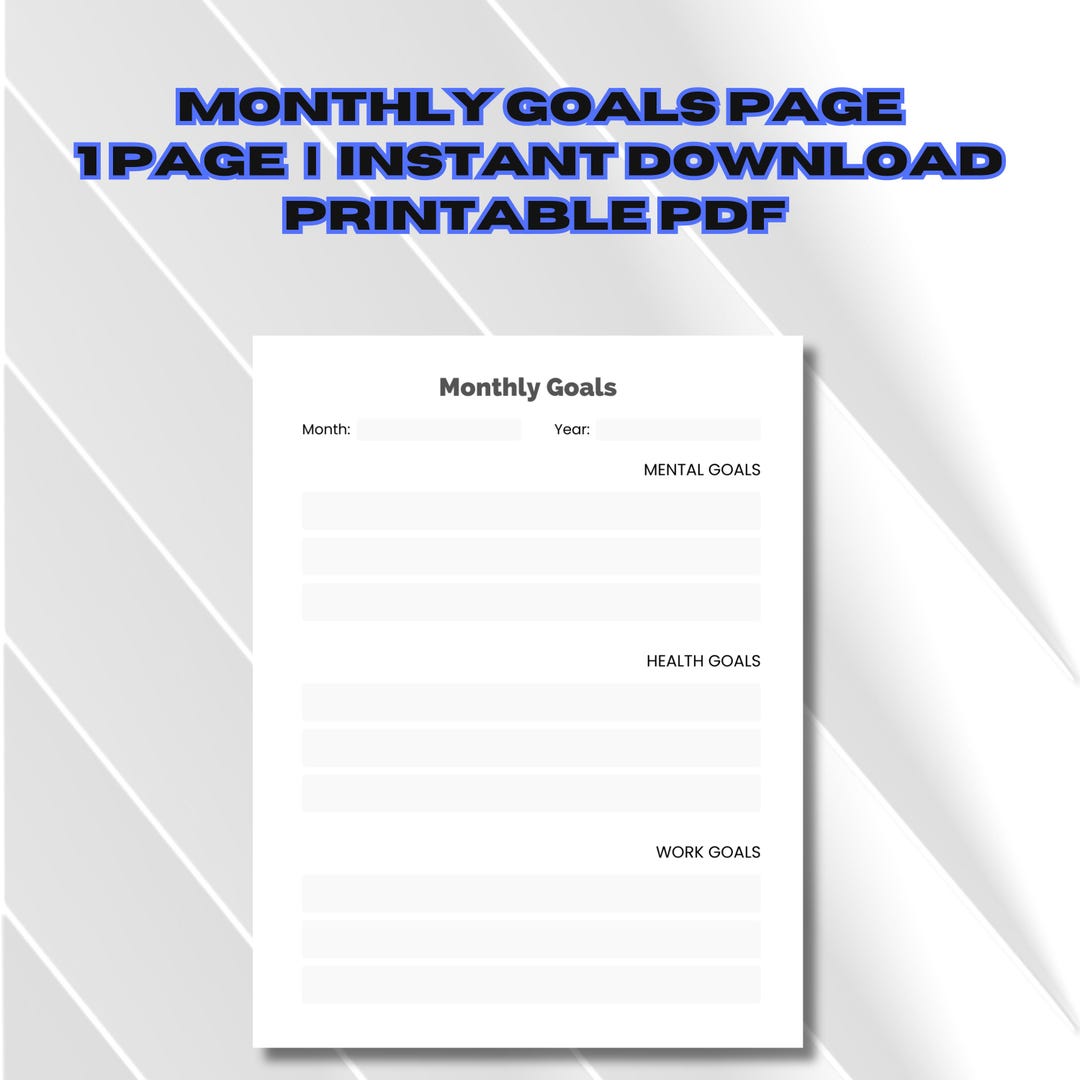 Printable Monthly Goals Page, Fillable Monthly Goal Planner, Monday and ...