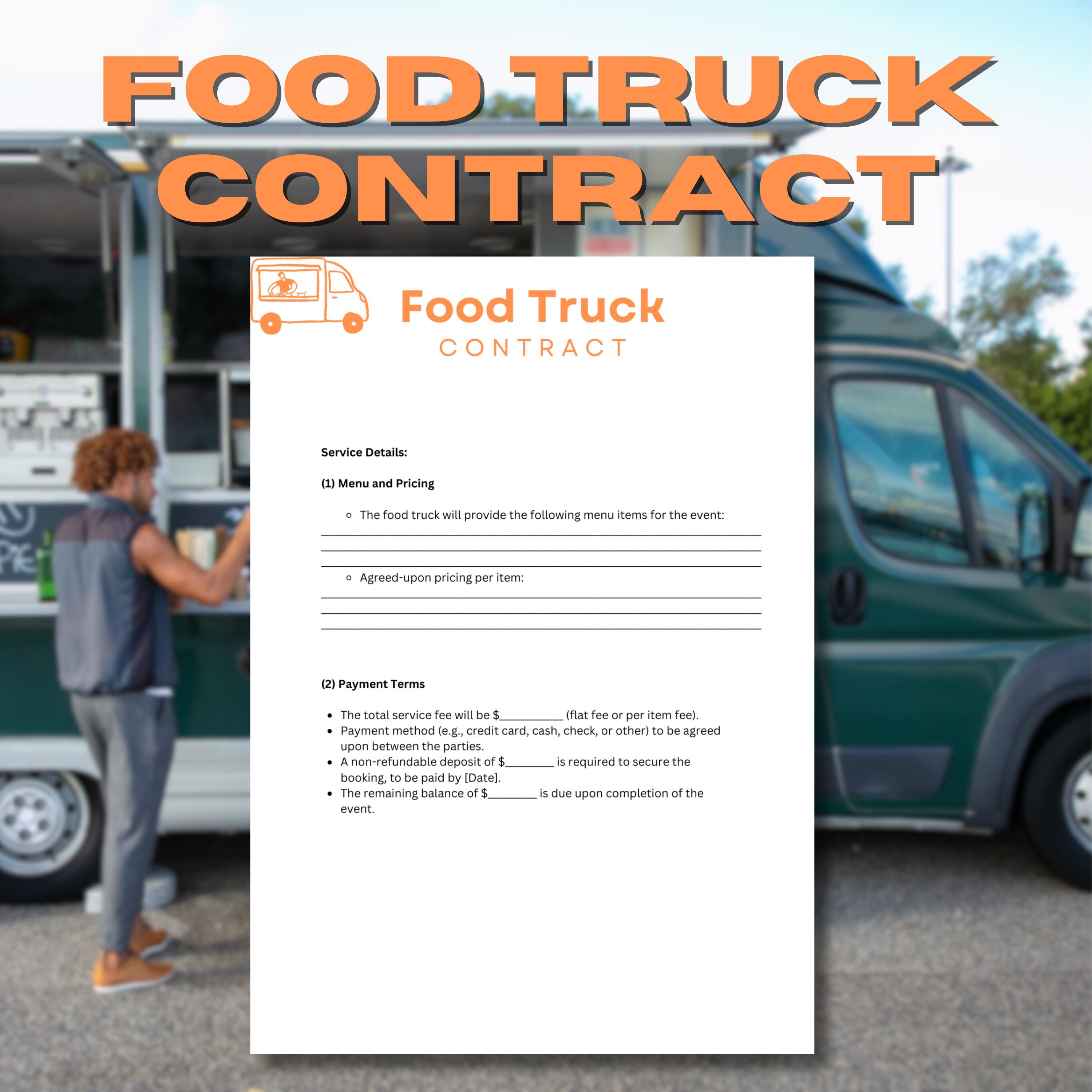 Food Truck Lease Agreement Template, Editable Food Truck Rental Contract Template, Customizable ...