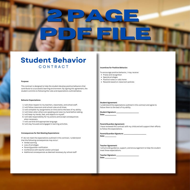 Student Behavior Contract Template, Behavior Agreement Template ...