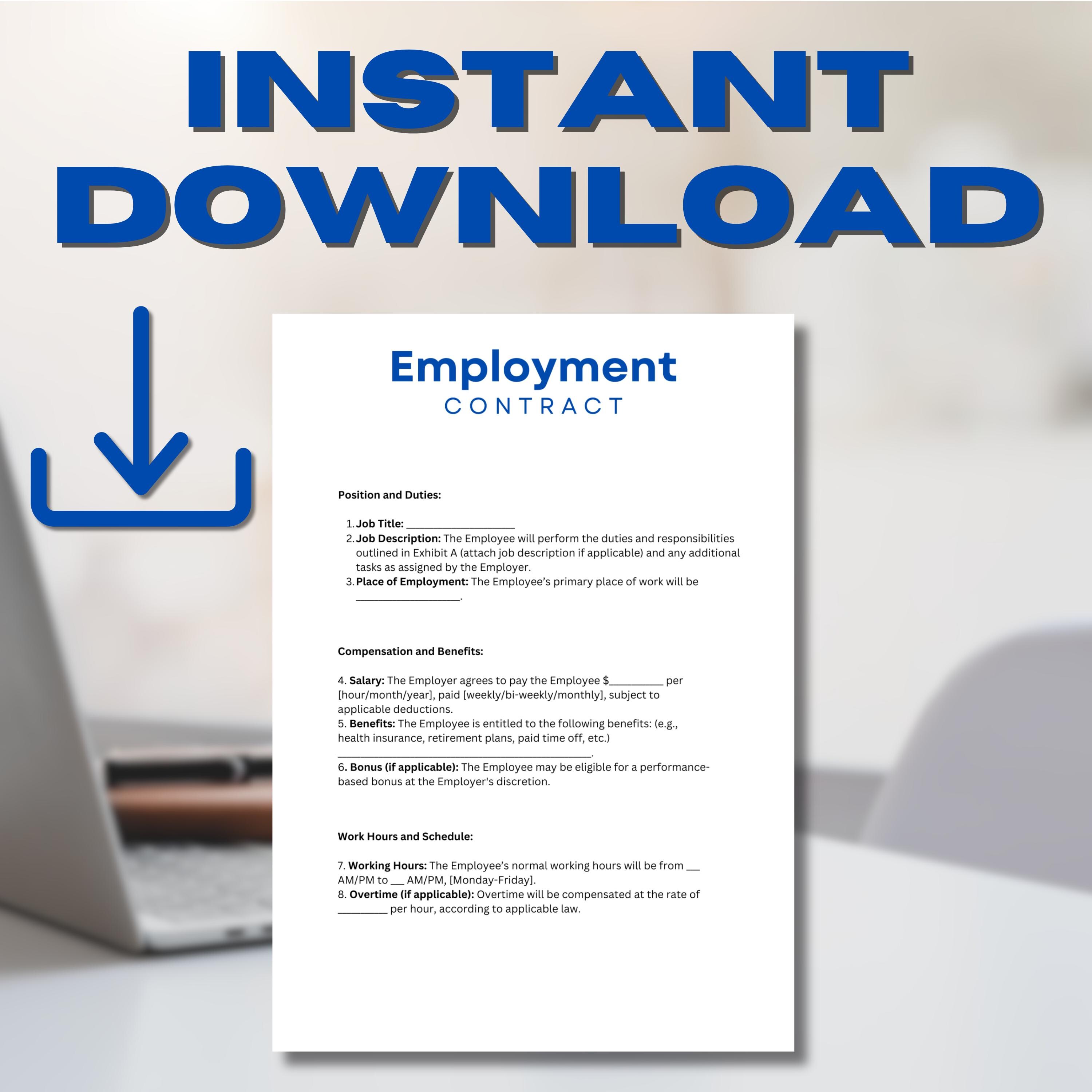 Customizable Employment Agreement, Work Services Contract, Job ...