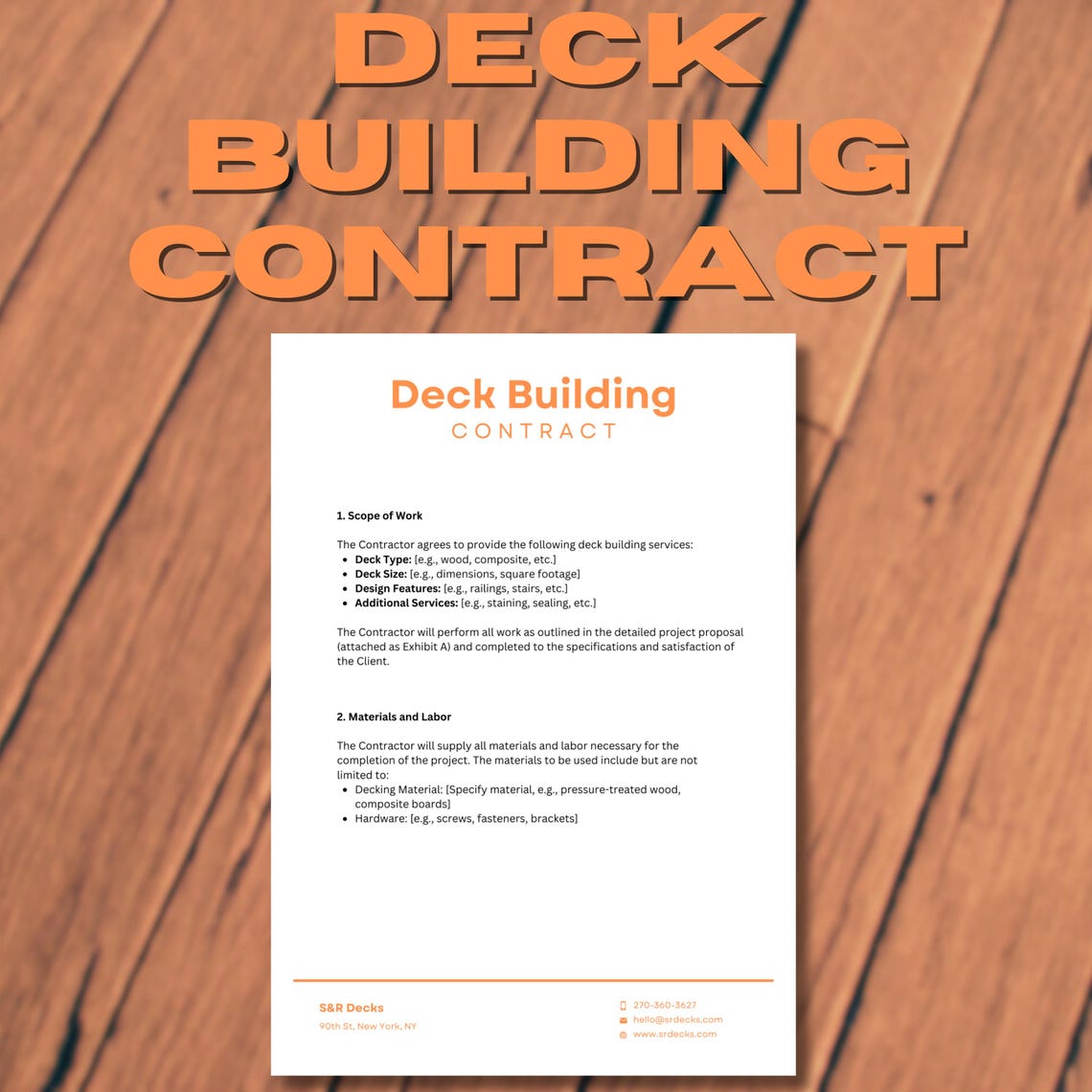 Deck Construction Agreement Template, Detailed Deck Building Form ...