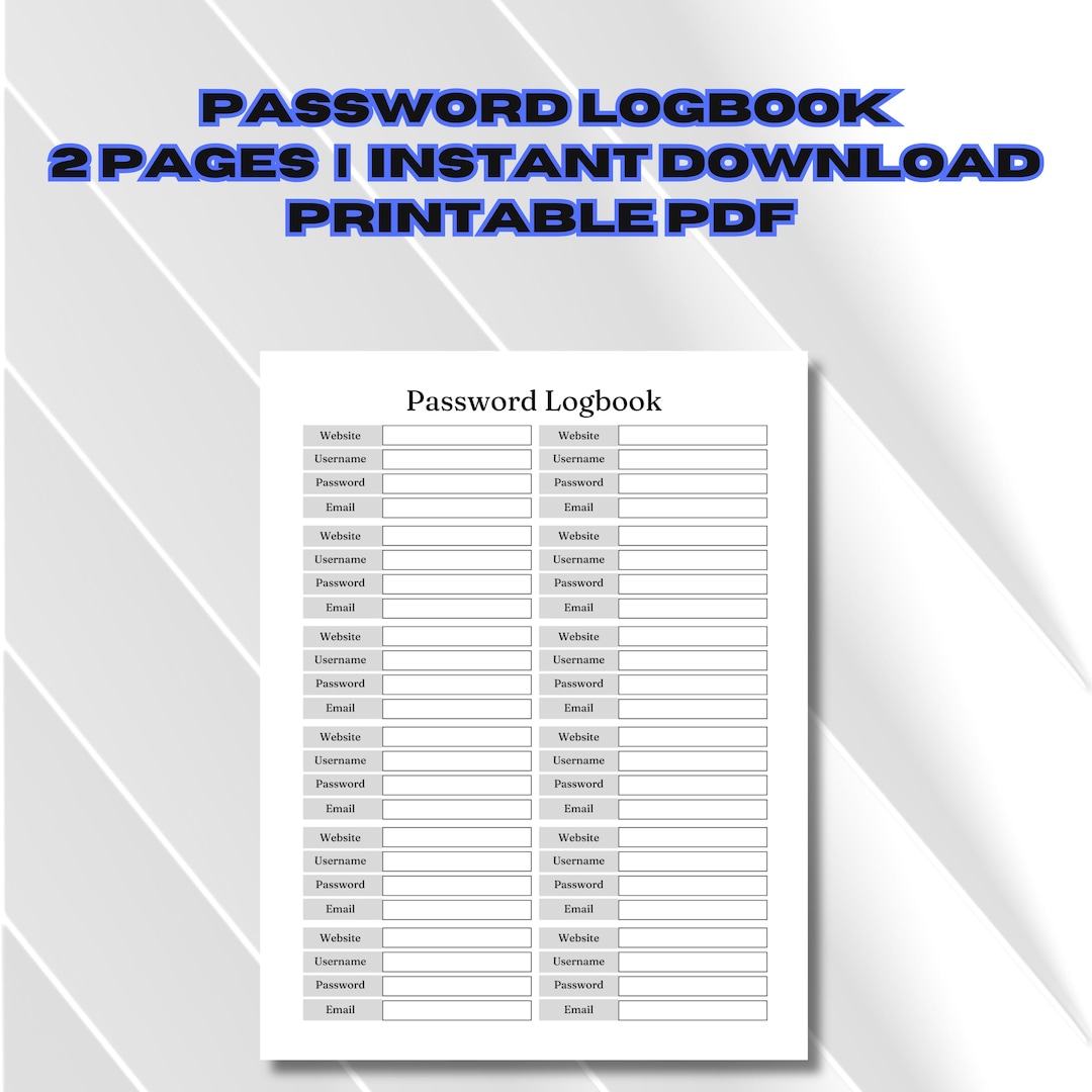 Printable Password Logbook, Password Manager, Fillable Password Tracker ...