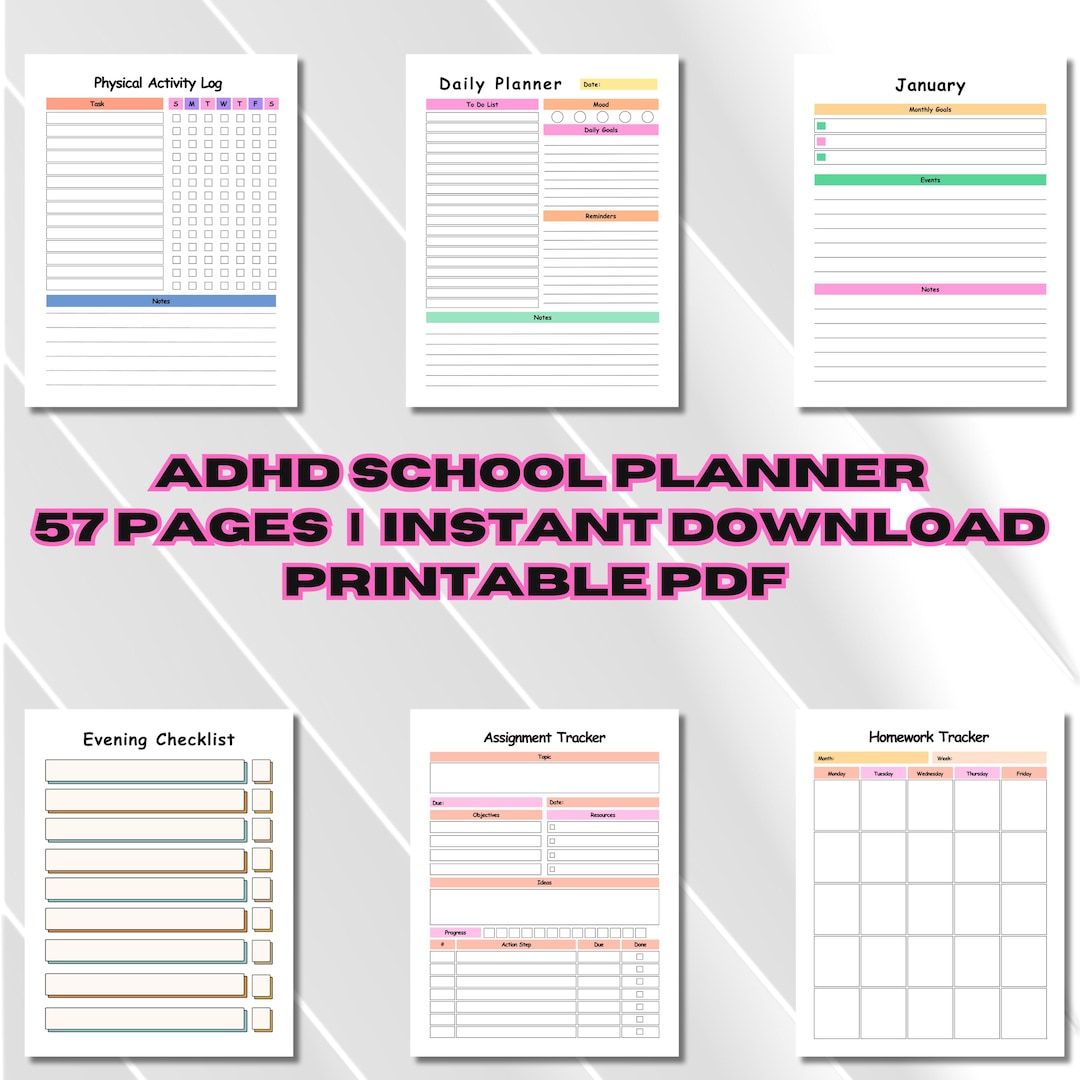 Printable ADHD School Planner, Digital School Journal, Daily Checklist ...