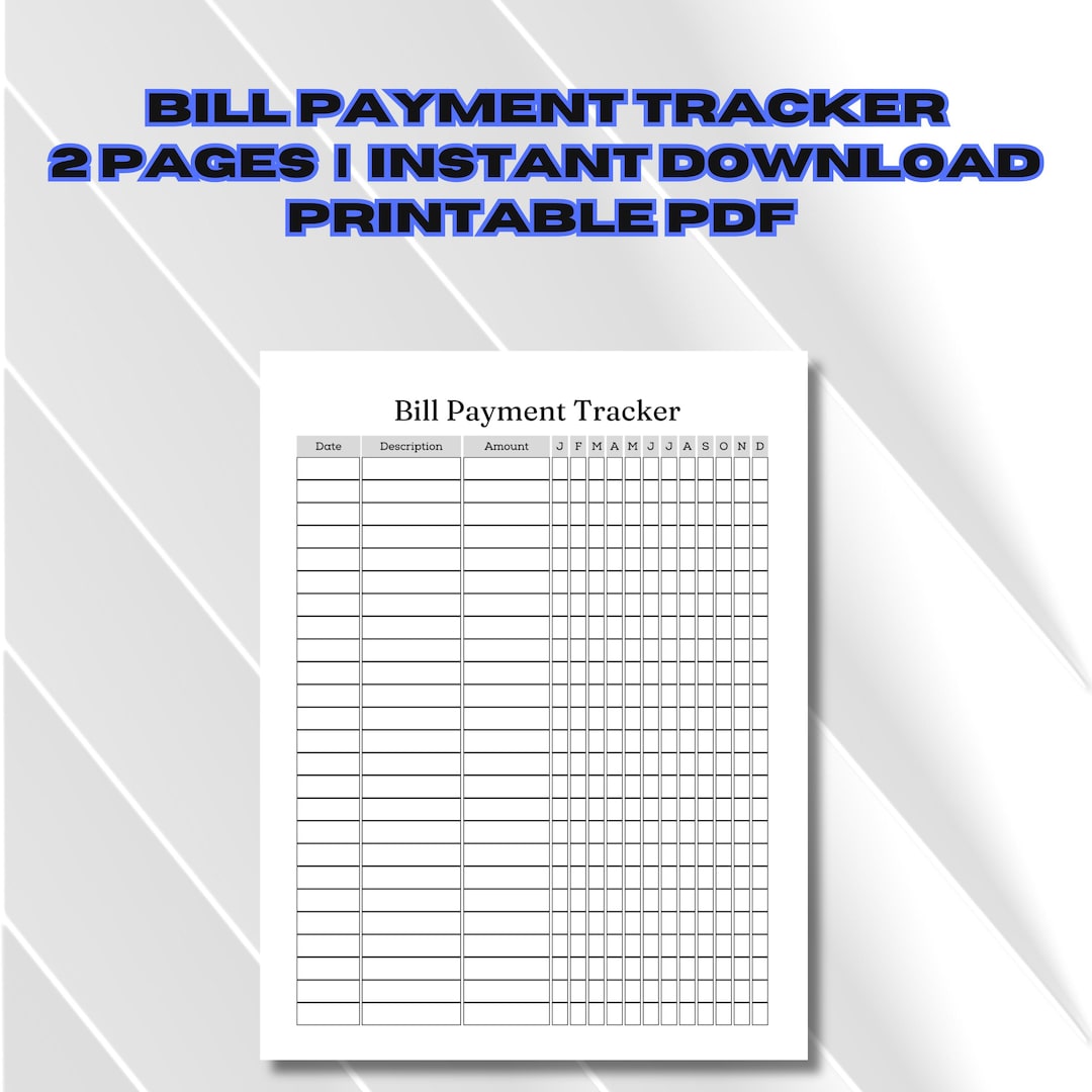 Bill Payment Tracker PDF, Printable Bill Payment Log, Expense Organizer ...