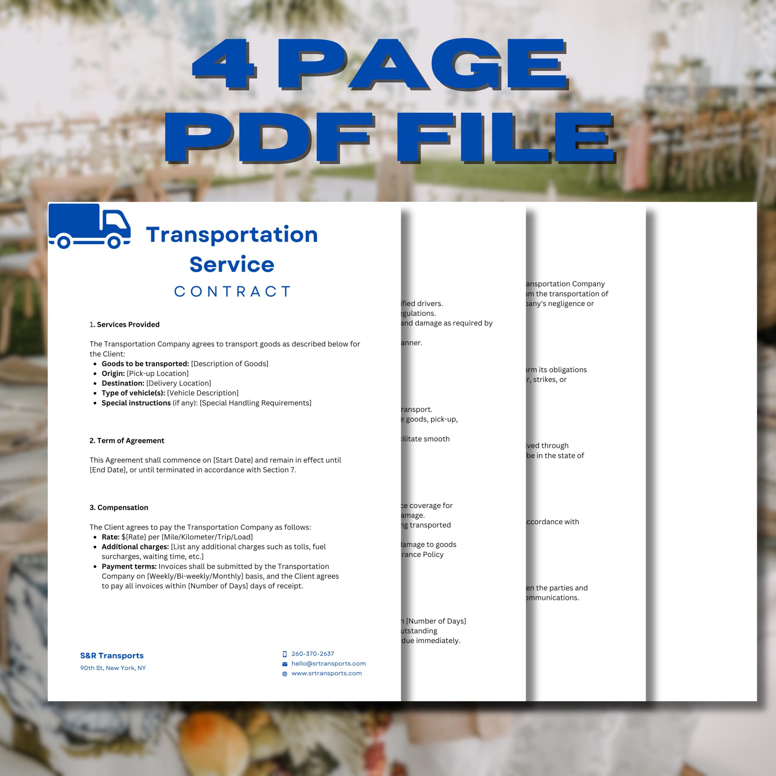 Editable Event Transport Contract, Shuttle & Transporter Service ...