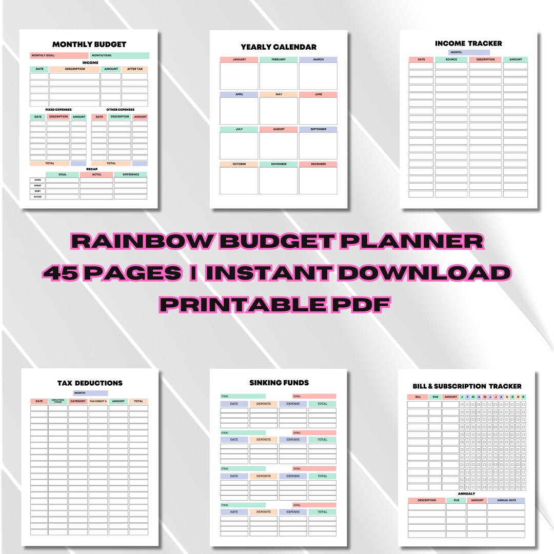 Printable Rainbow Budget Planner, Colorful Budget Planner Bundle ...
