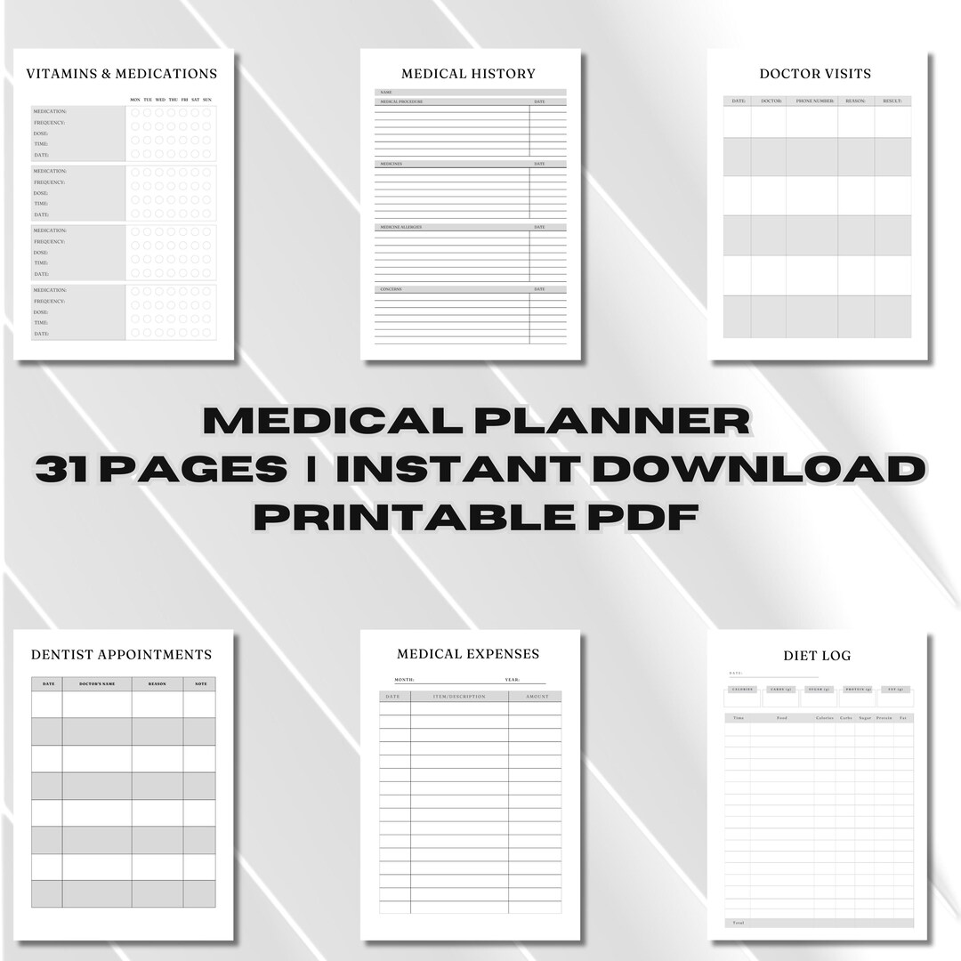 Printable Medical Planner, Medical Organizer, Digital Medical Record ...