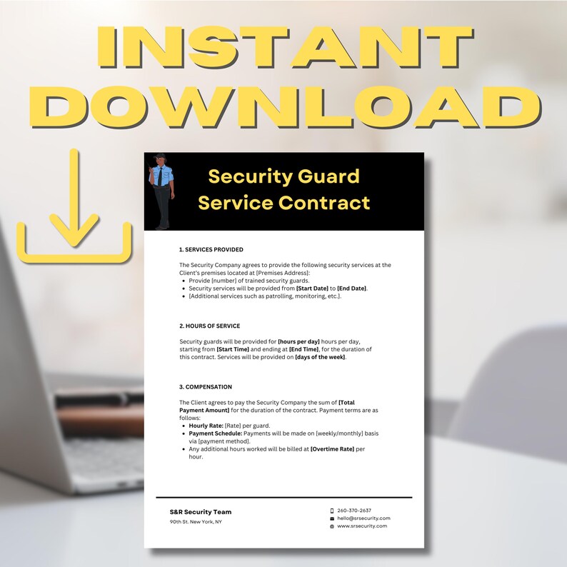 Editable Security Guard Agreement Template, Customizable Security ...