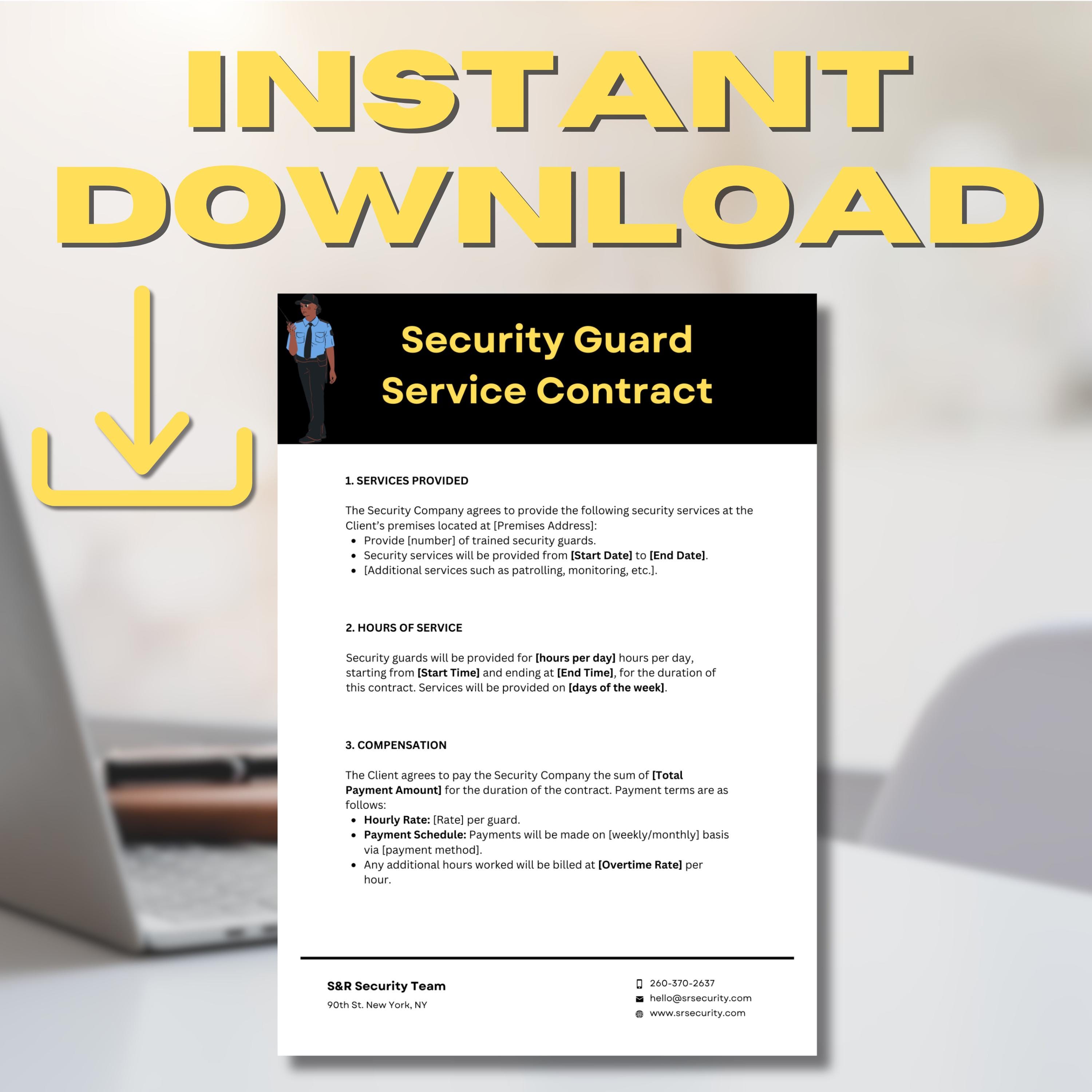 Editable Security Guard Agreement Template, Customizable Security ...