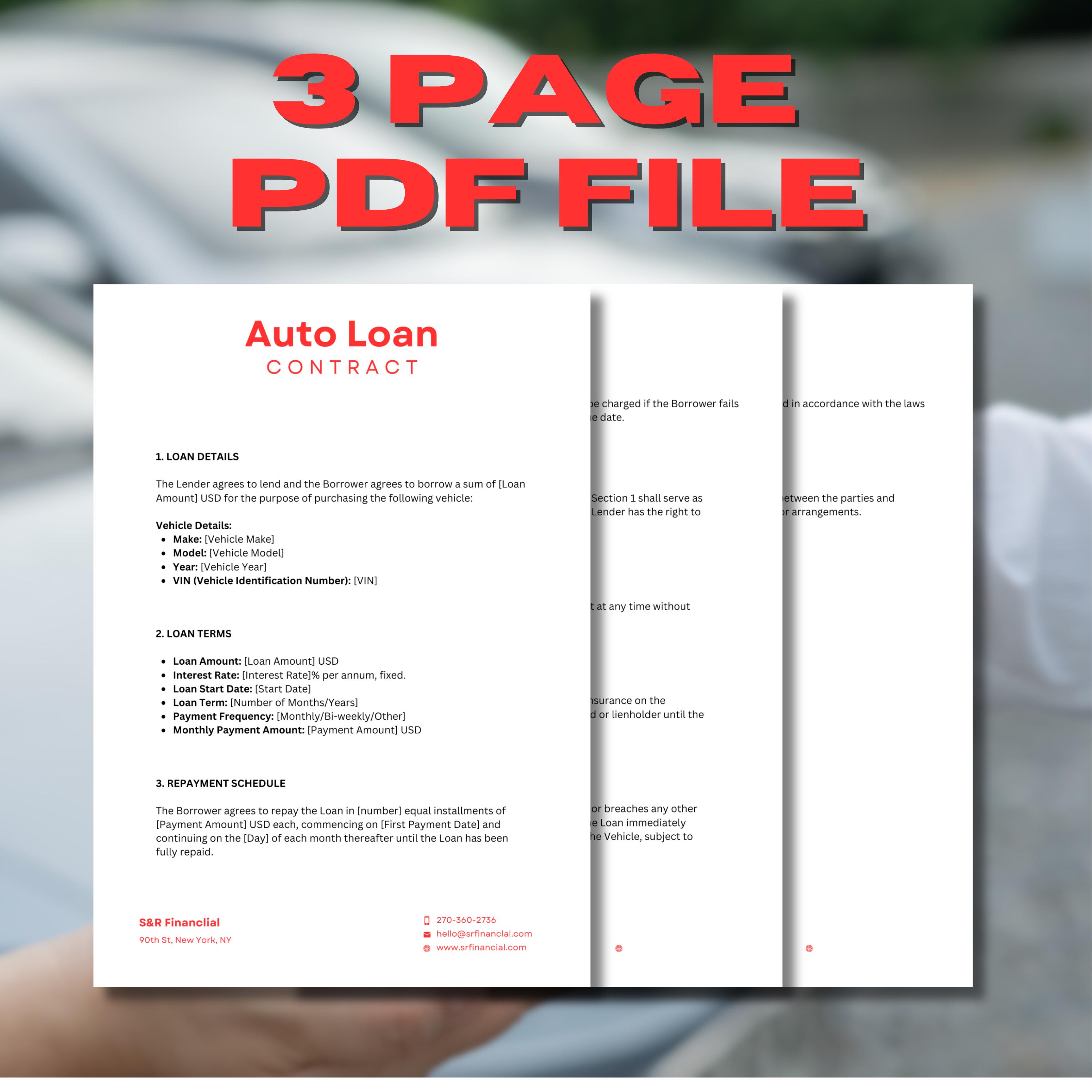 Auto Loan Agreement Template, Detailed Auto Financing Plan Template ...