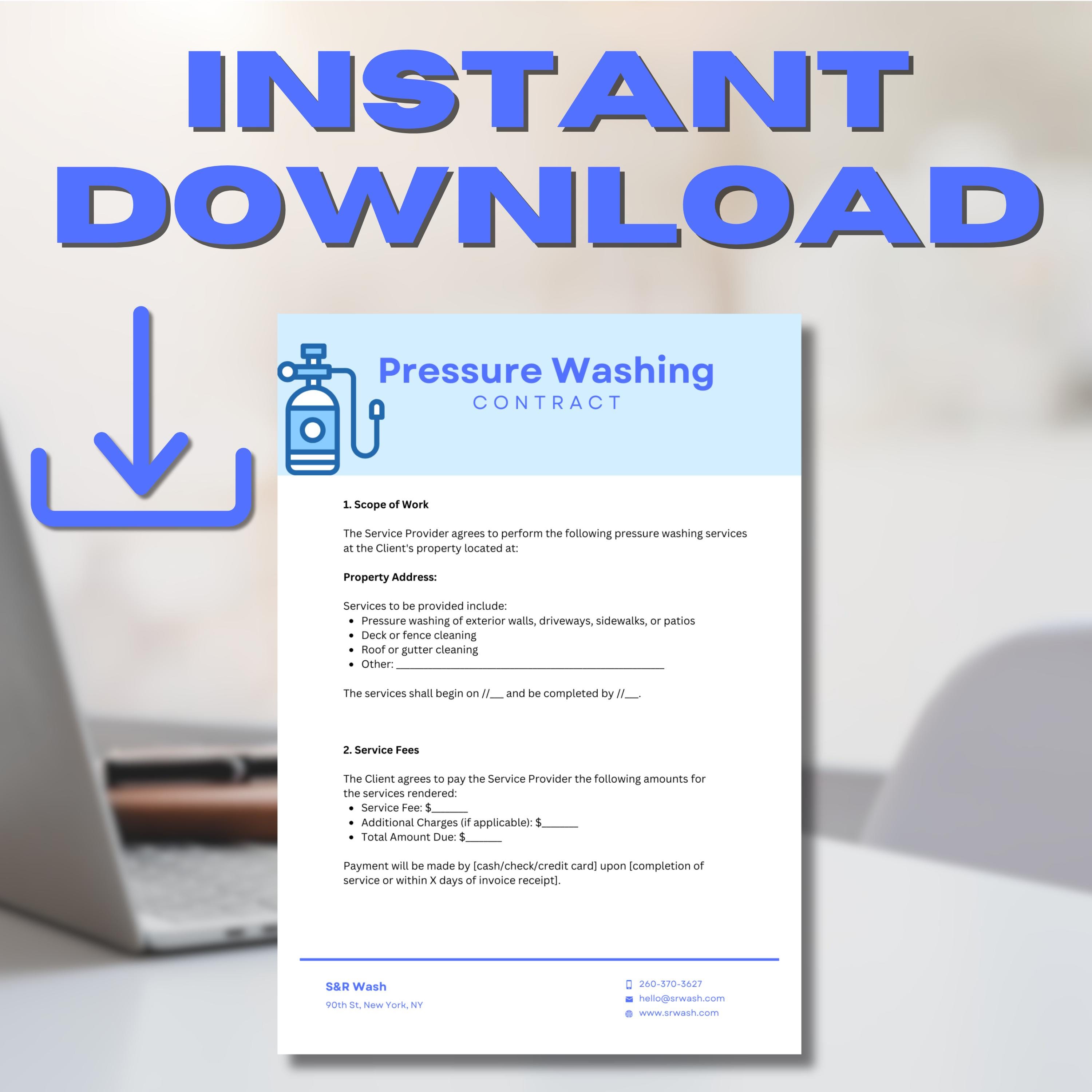 Customizable Pressure Washing Agreement, Professional Pressure Washing ...
