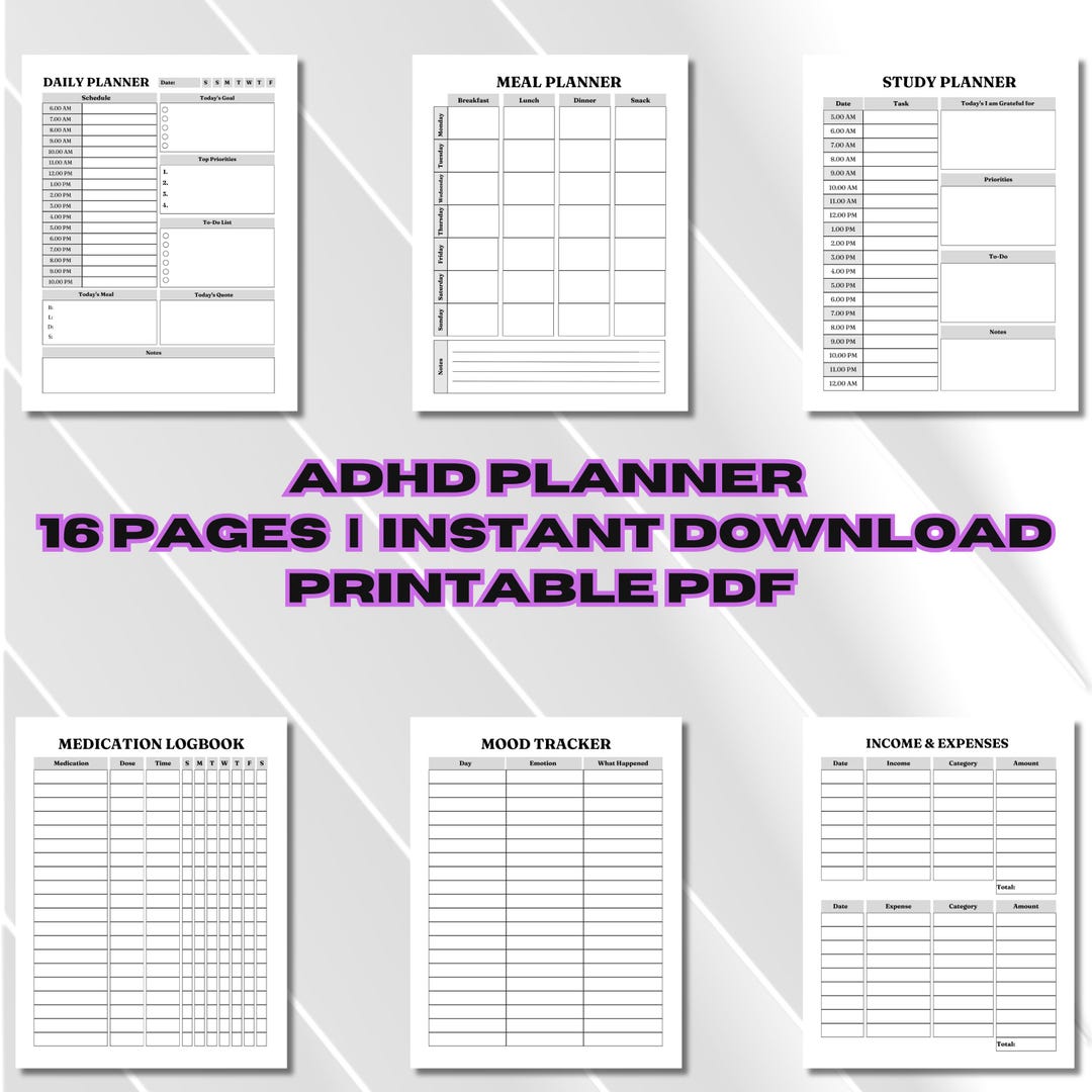 Printable ADHD Planner, Ipad-compatible Daily Planner, ADHD Organizer ...
