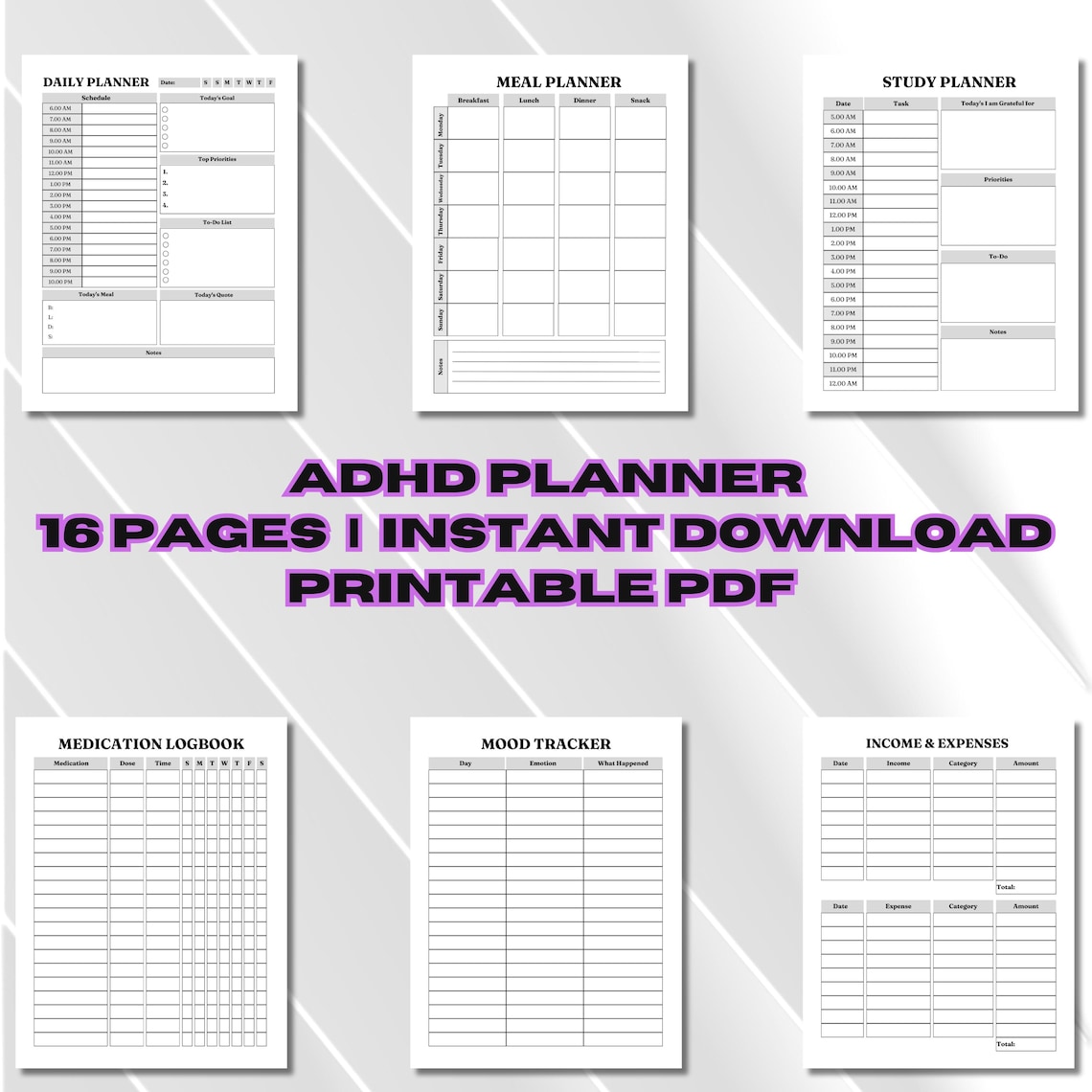 Printable ADHD Planner, Ipad-compatible Daily Planner, ADHD Organizer ...