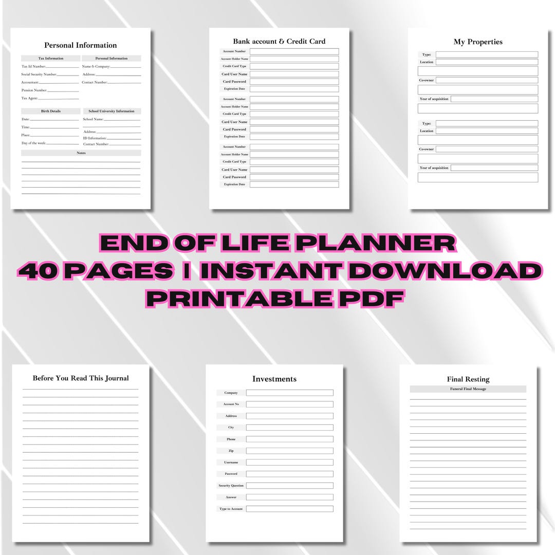 Printable End-of-life Planner, Ultimate Life Organizer, Funeral ...