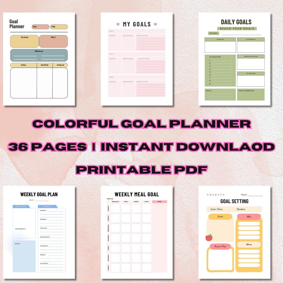 Colorful Goal Planner Bundle, SMART Goal Tracker, Productivity ...