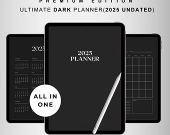Undated Dark Mode Planner - Cover, 2025 Calendar, Monthly, Weekly Daily ...
