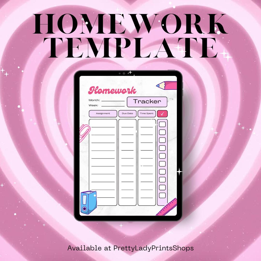 Pink Homework Planner, Template & School Supplies, Digital Download ...
