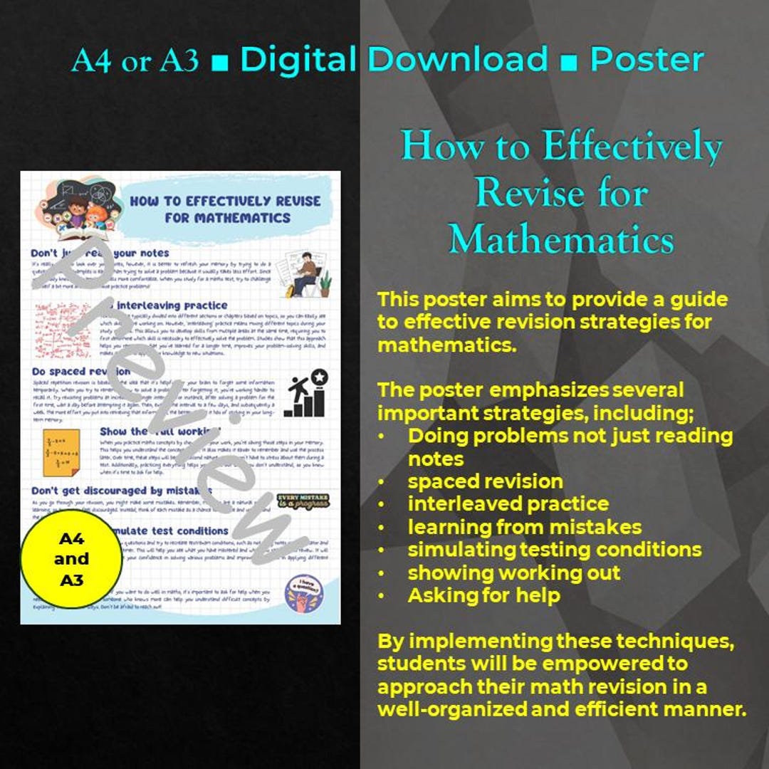 Poster: How to Effectively Revise for Mathematics - Etsy