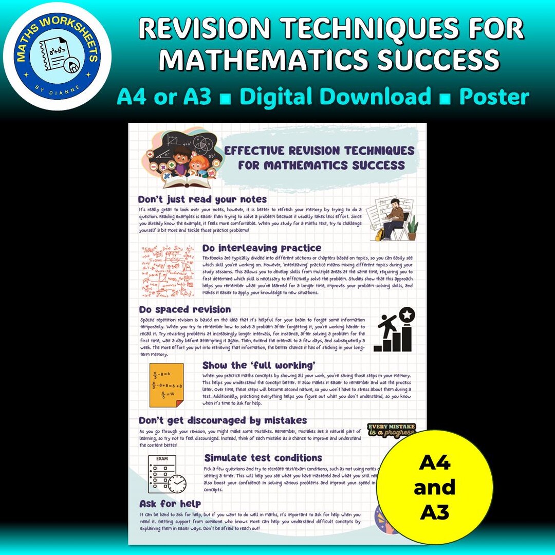 Poster: Effective Revision Techniques for Mathematics Success - Etsy