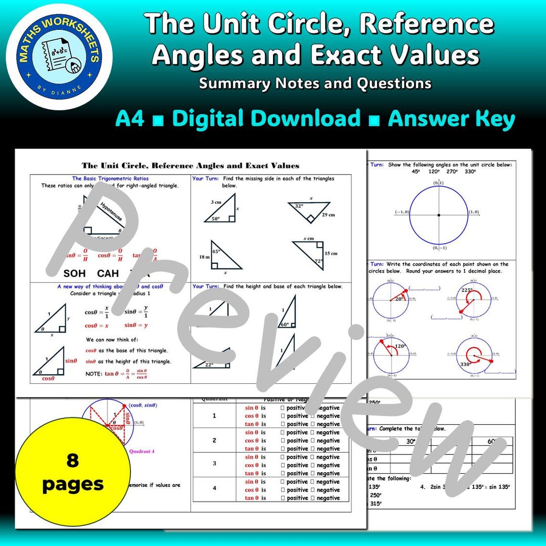 The Unit Circle, Reference Angles and Exact Values. Summary Notes and ...