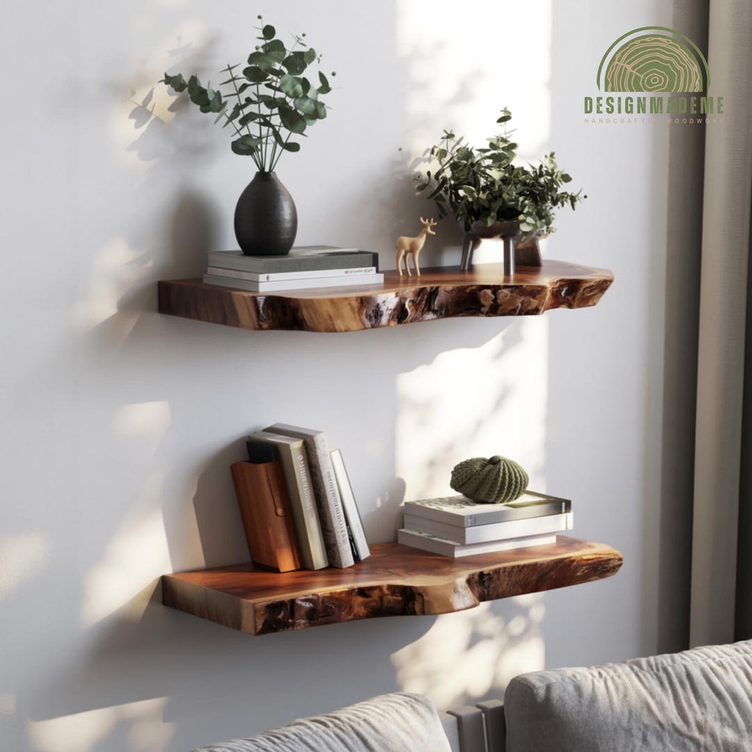 Live Edge Teak Root Floating Shelf - Rustic Wooden Wall Shelf for ...