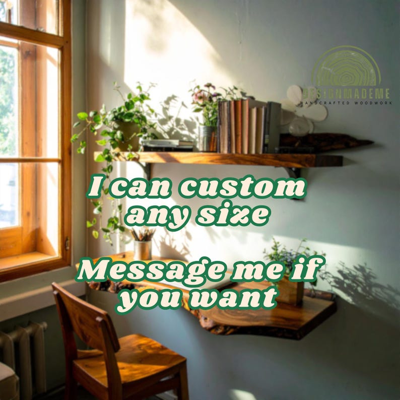 Custom Live Edge Wooden Floating Desk, Floating Shelf Desk, Home Decor ...