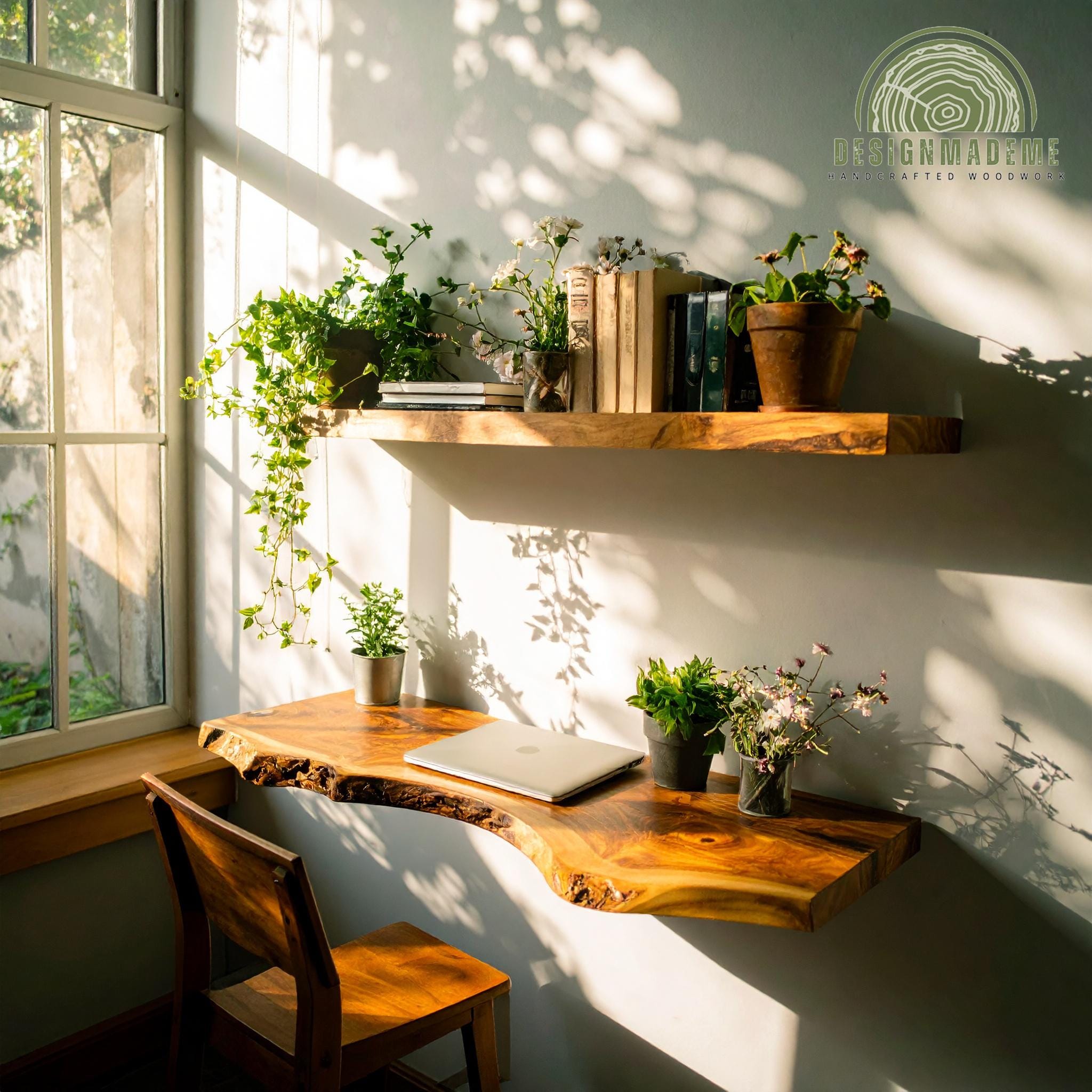 Custom Live Edge Wooden Floating Desk, Floating Shelf Desk, Home Decor ...