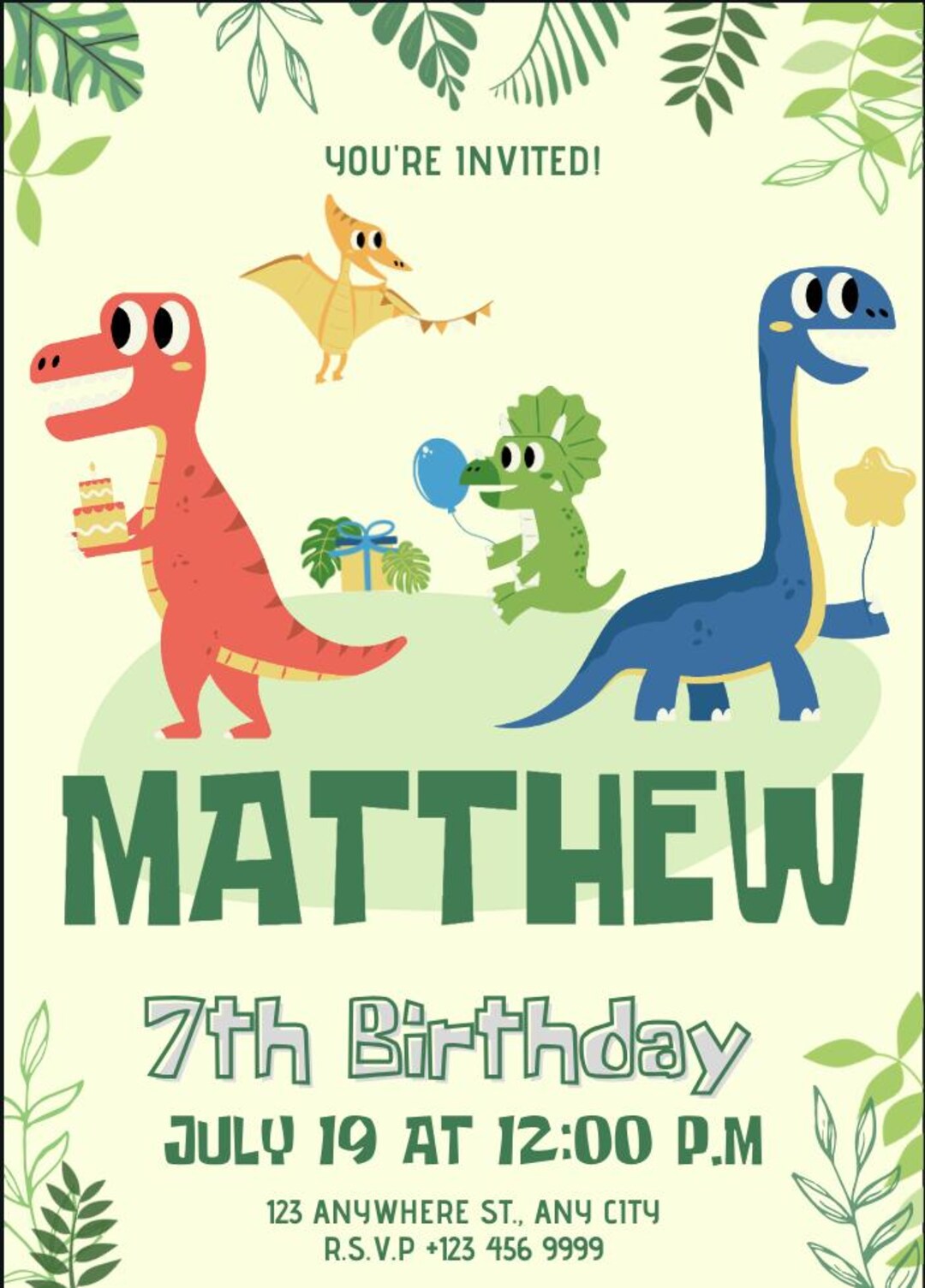 Dinosaur Party Invitation Template Editable PDF Roar-some Birthday ...