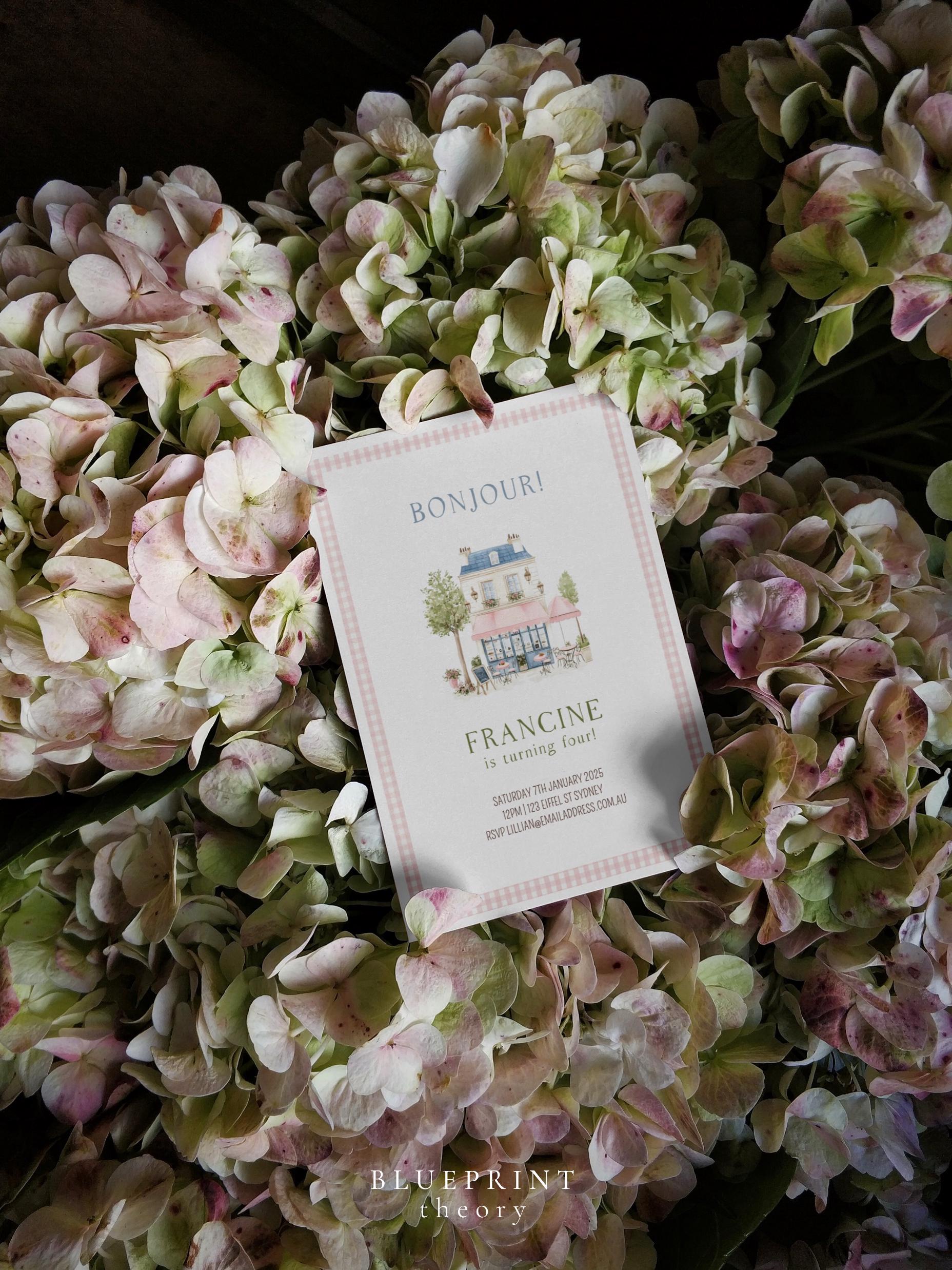 Physical Invitation Bonjour to Four French Birthday Personalised Paris ...