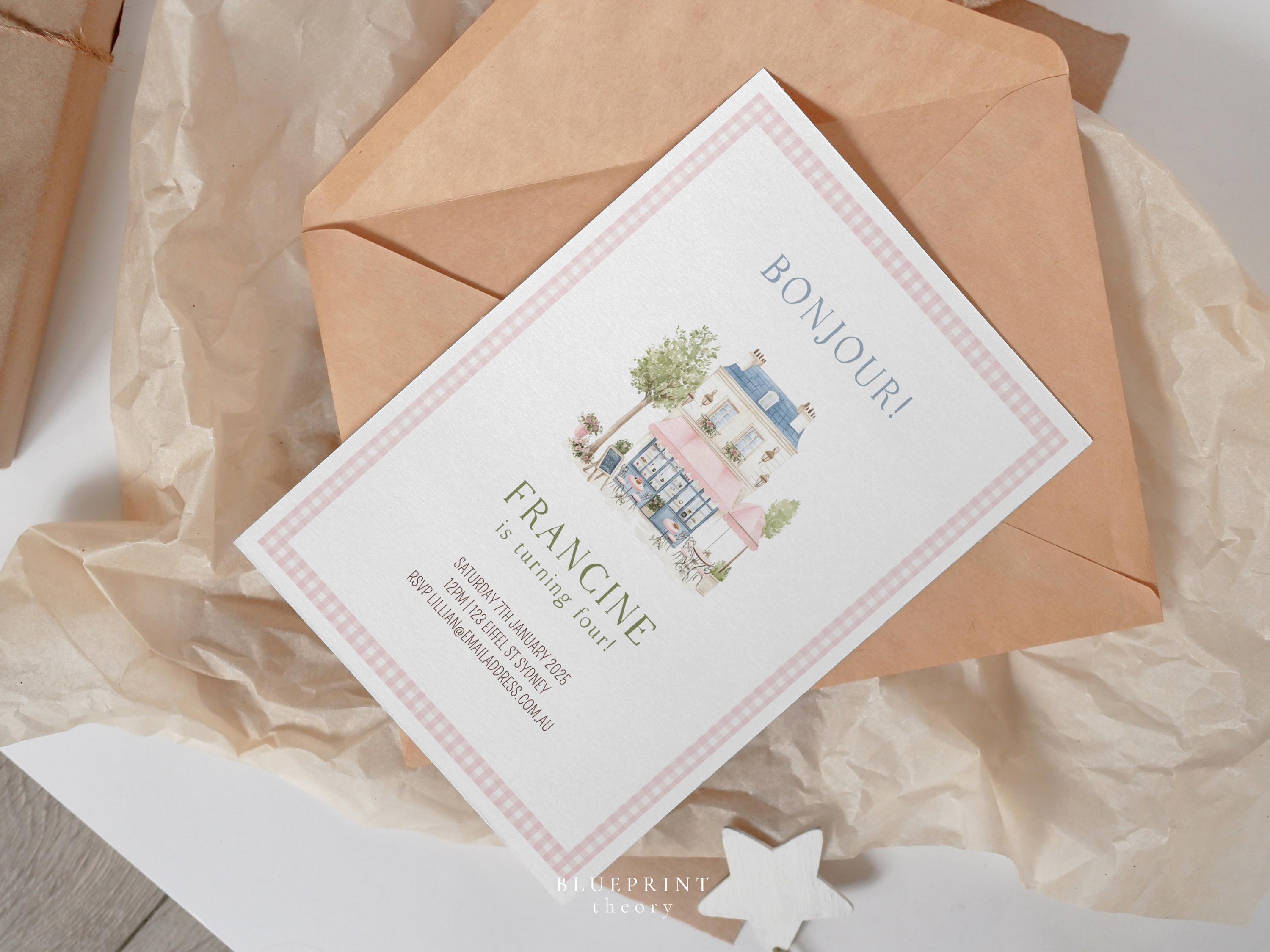 Physical Invitation Bonjour to Four French Birthday Personalised Paris ...