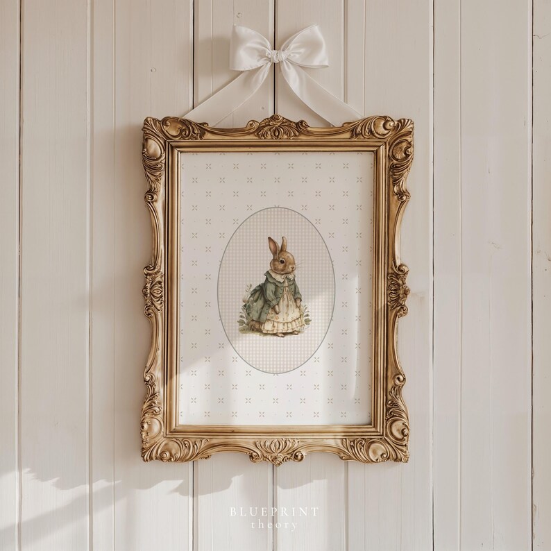 Vintage-inspired Bunny Wall Art Physical Print Whimsical Watercolour ...