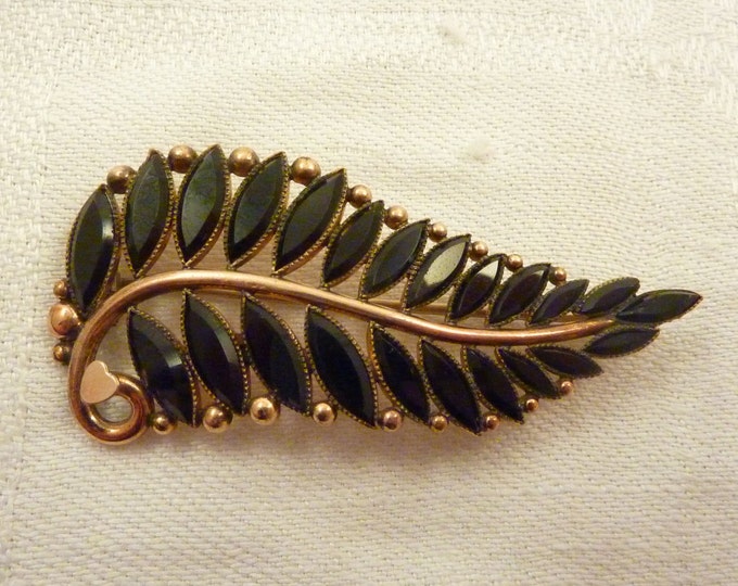 Antique Victorian 14K Gold Jet Fern Frond With Heart Brooch - Etsy