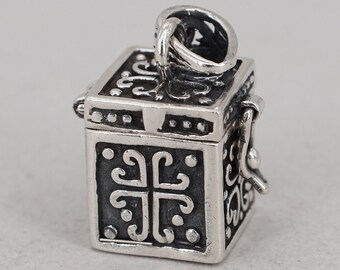 Sterling Silver Prayer Box With Praying Hands Charm Pendant, Silver ...