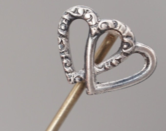 Antique Victorian Sterling Silver Double Heart Stick Pin - Etsy