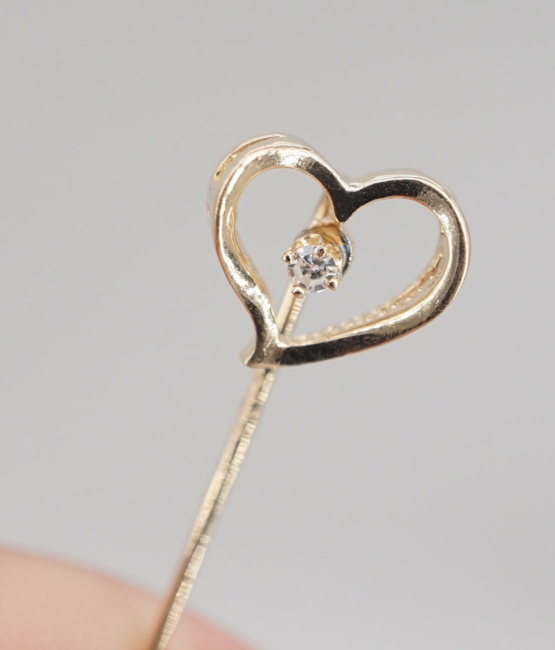 14K Gold and Diamond Heart Stick Pin WW - Etsy