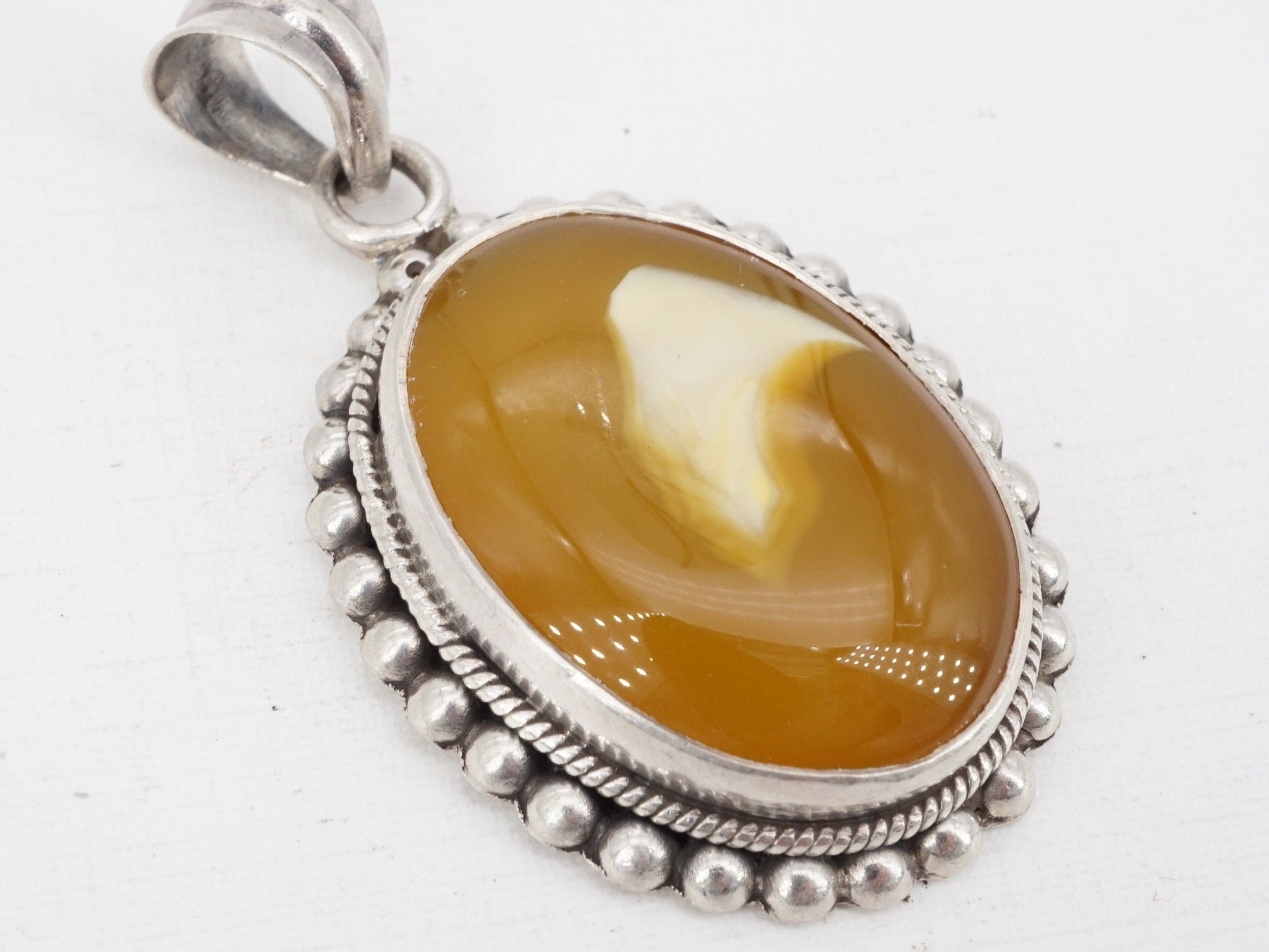 Vintage Sterling Milky Yellow Agate Round Pendant | Etsy
