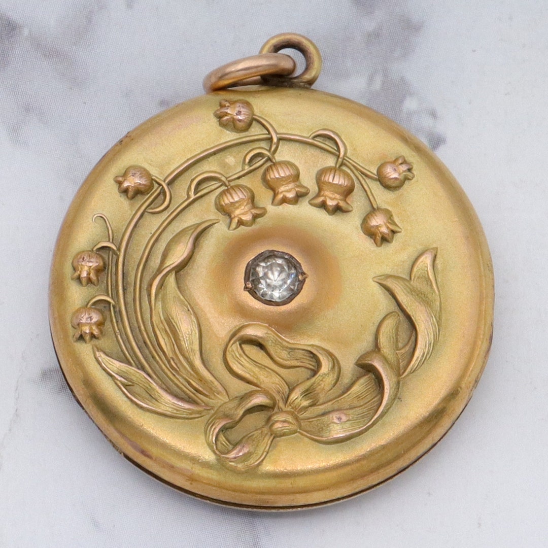 Antique Art Nouveau S&BL Co. 10k Gold Fronted Lily of the Valley Locket ...