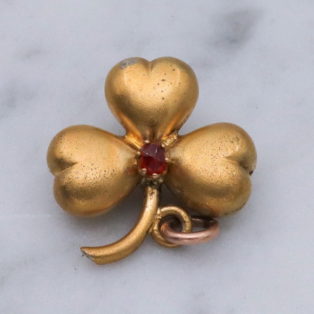 Antique Victorian Gilt Metal Clover With Faux Garnet Pendant - Etsy