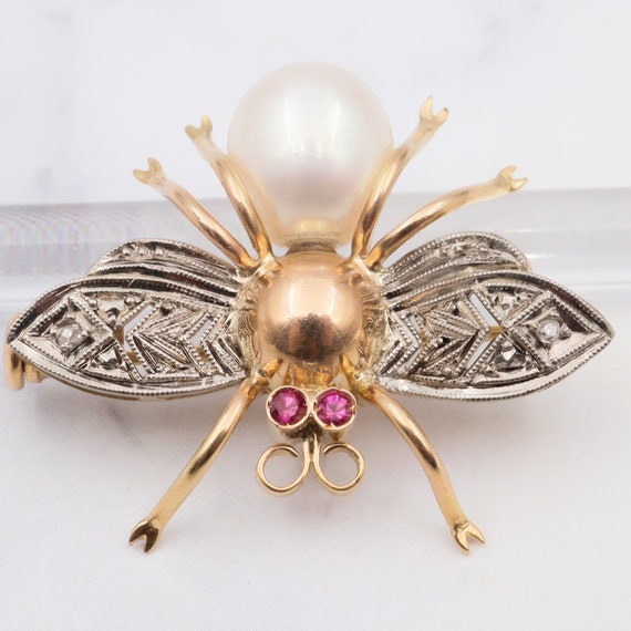 Antique exceptional 18k & platinum insect brooch w/di… - Gem