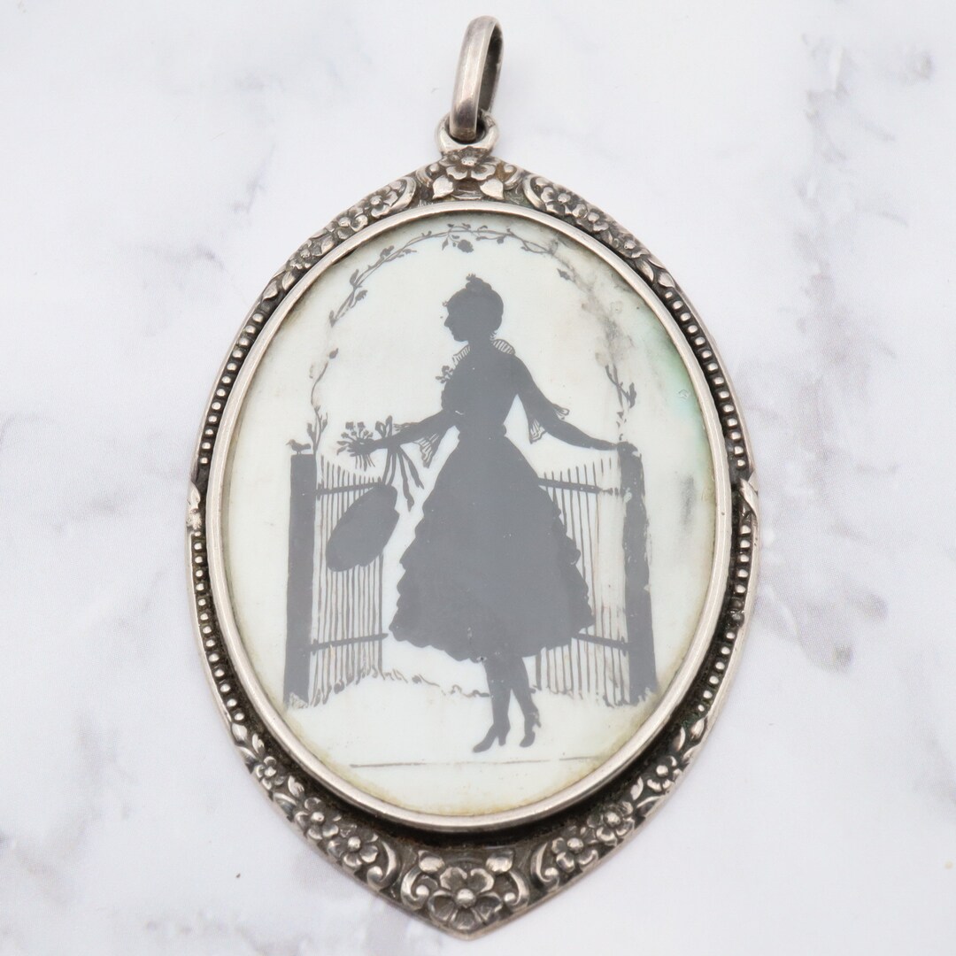 Antique Sterling Hand Painted Silhouette Portrait Pendant - Etsy