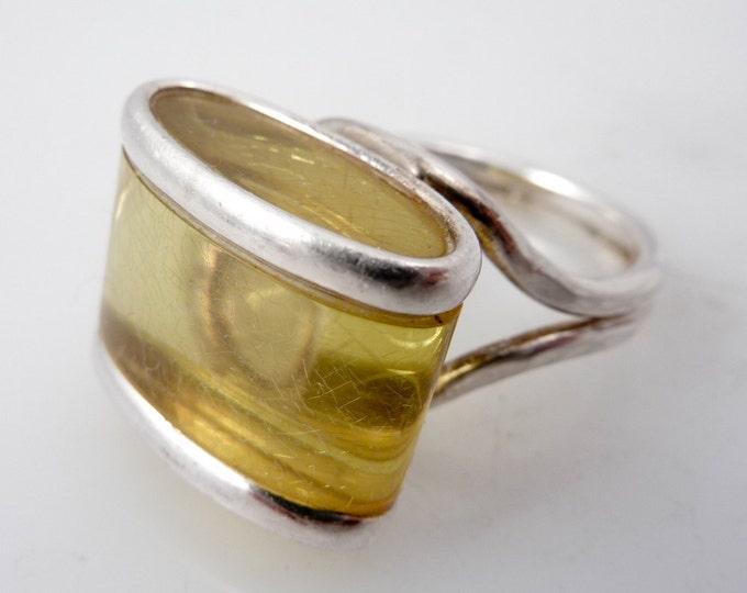 SALE Super Cool Sterling Size 8 Yellow Chunk Lucite Ring - Etsy